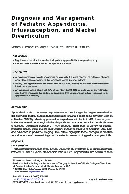 (PDF) Diagnosis and Management of Pediatric Appendicitis ...