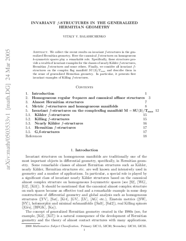 (PDF) INVARIANT f-STRUCTURES IN THE GENERALIZED HERMITIAN GEOMETRY