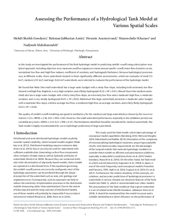 (PDF) Assessing the Performance of a Hydrological Tank Model at Various ...