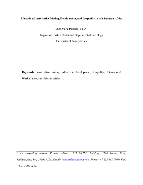 (PDF) Educational Assortative Mating, Development, and Inequality in ...