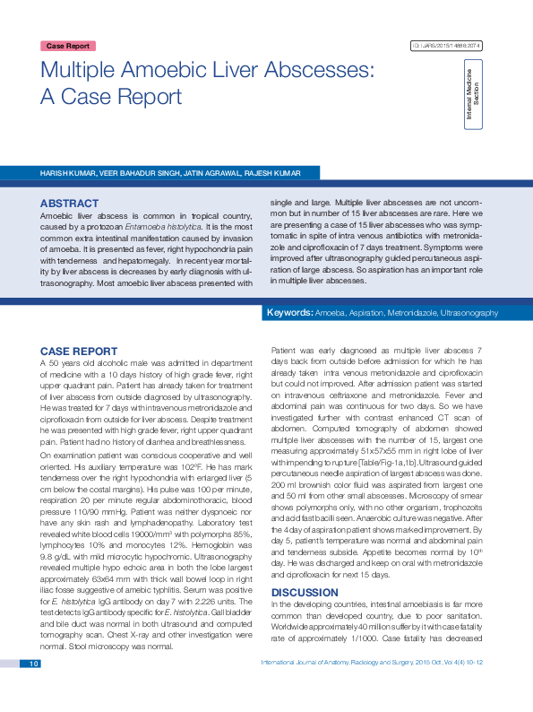(PDF) Multiple Amoebic Liver Abscesses : A Case Report | Jatin Agrawal - Academia.edu