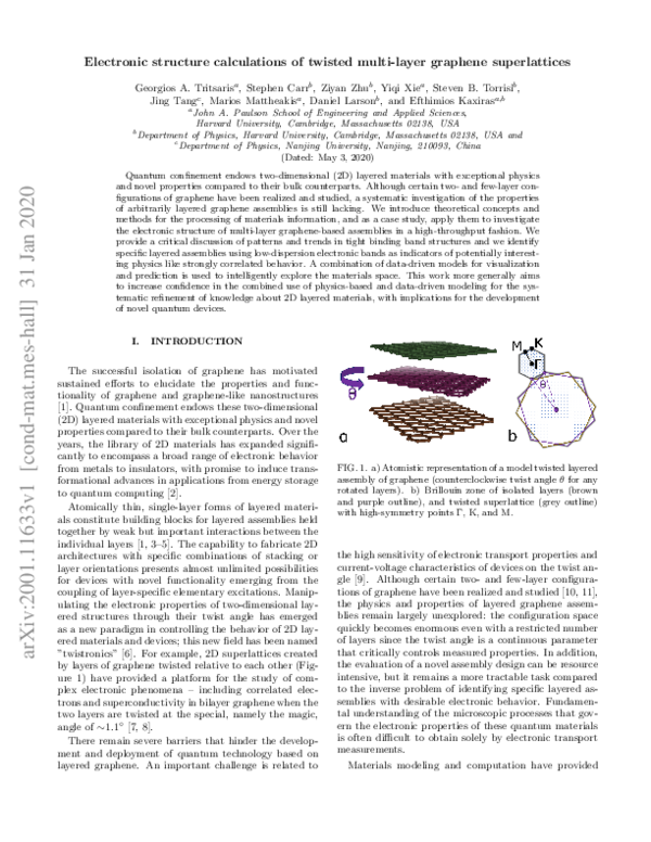 (PDF) Electronic structure calculations of twisted multi-layer graphene superlattices