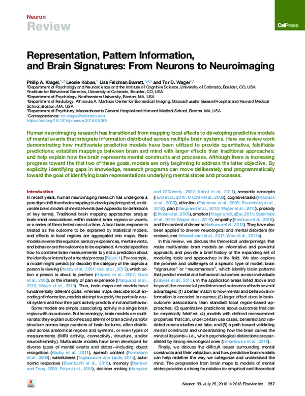 (PDF) Representation, Pattern Information, and Brain Signatures: From Neurons to Neuroimaging
