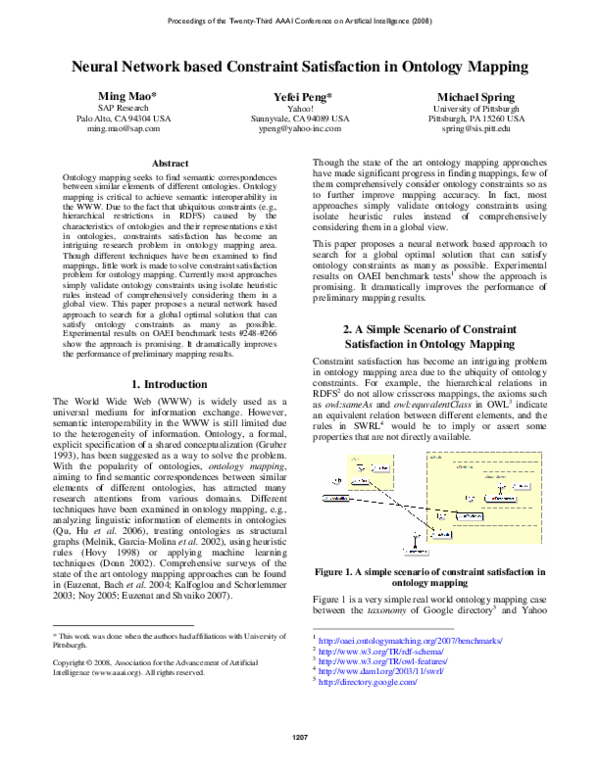 (PDF) Neural Network based Constraint Satisfaction in Ontology Mapping