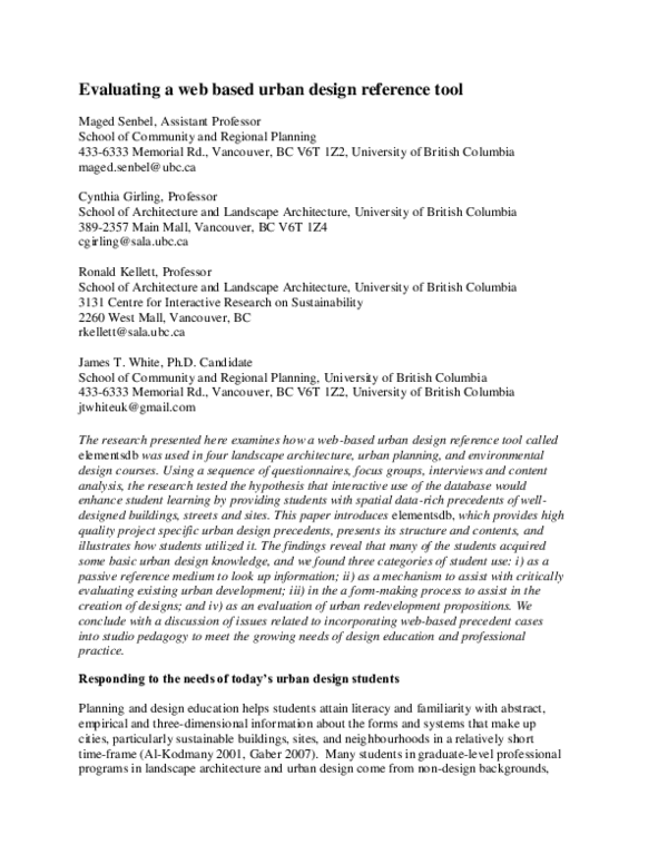 (PDF) Evaluating a web based urban design reference tool