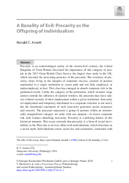 (PDF) A Banality of Evil: Precarity as the Offspring of Individualism