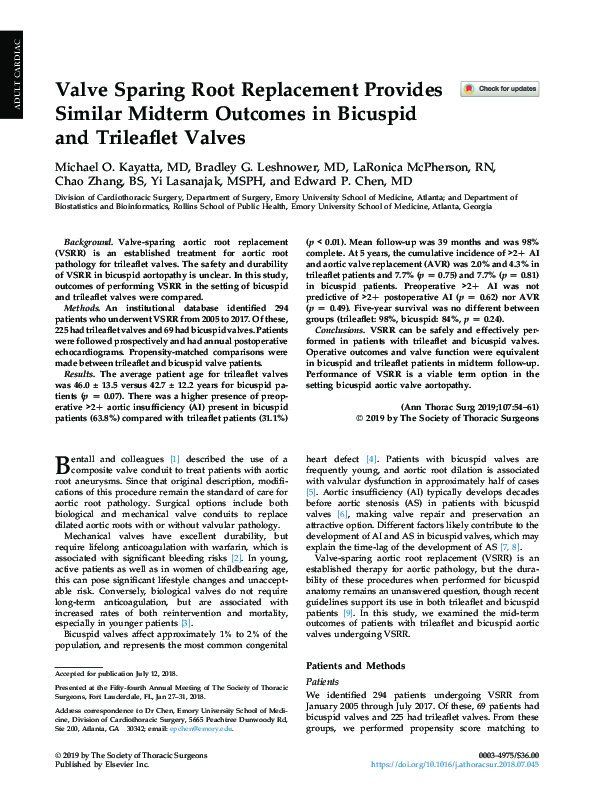 (PDF) Valve Sparing Root Replacement Provides Similar Mid-term Outcomes ...