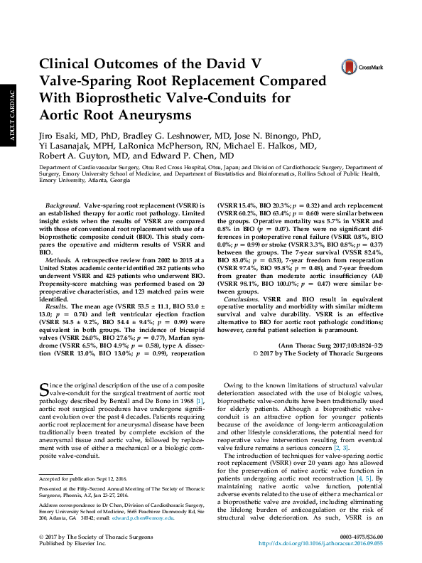 (PDF) Clinical Outcomes of the David V Valve-Sparing Root Replacement ...