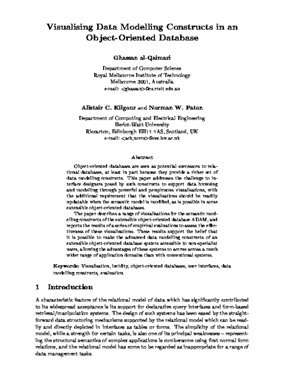 (PDF) Visualising Data Modelling Constructs in an Object-Oriented Database