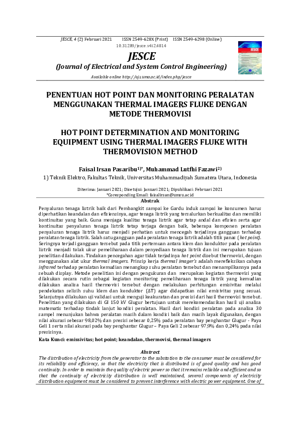 (PDF) Penentuan Hot Point Dan Monitoring Peralatan Menggunakan Thermal ...