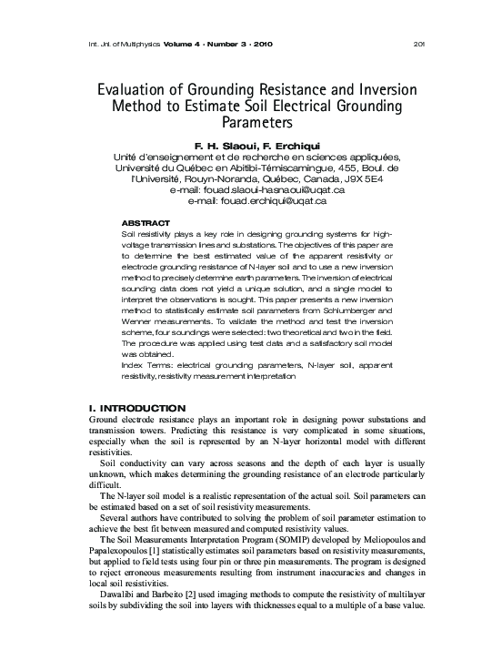 (PDF) Evaluation of Grounding Resistance and Inversion Method to Estimate Soil Electrical ...