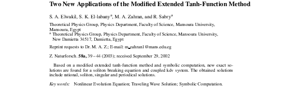 Pdf Two New Applications Of The Modified Extended Tanh Function Method