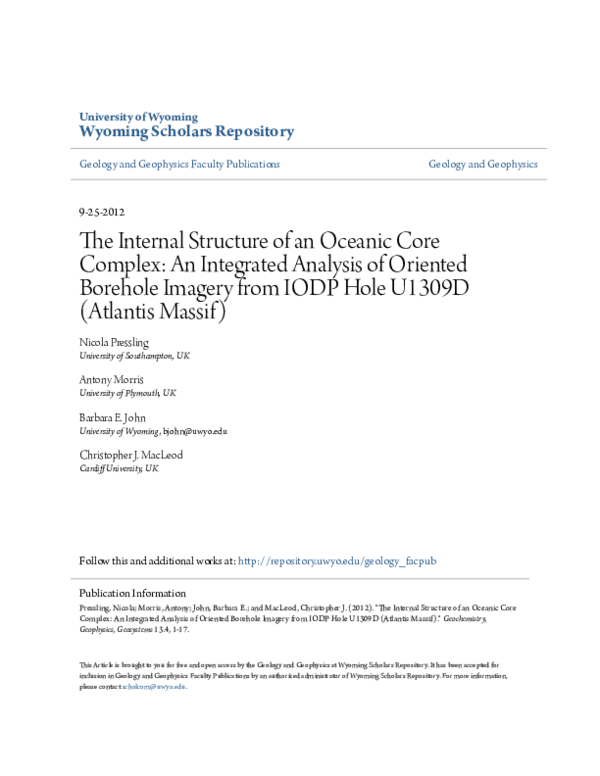 (PDF) The internal structure of an oceanic core complex: An integrated ...