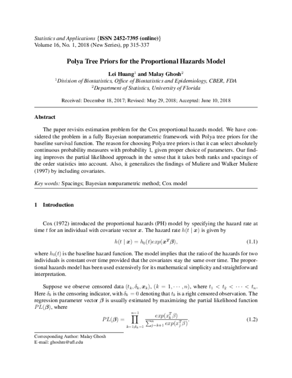 (PDF) Polya Tree Priors for the Proportional Hazards Model