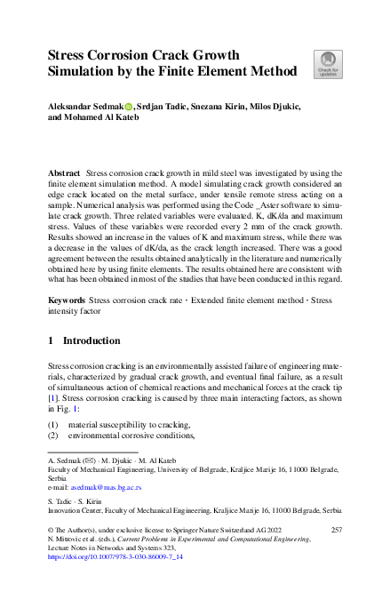 (PDF) Stress Corrosion Crack Growth Simulation by the Finite Element Method