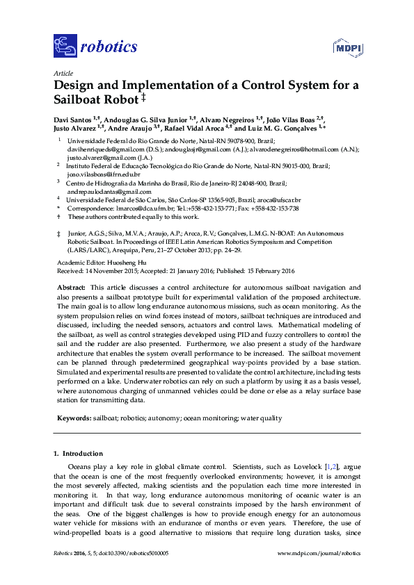 Pdf Design And Implementation Of A Control System For A Sailboat Robot