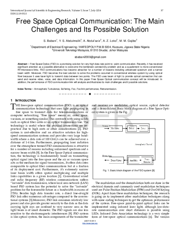 (PDF) Free Space Optical Communication: The Main Challenges and Its ...