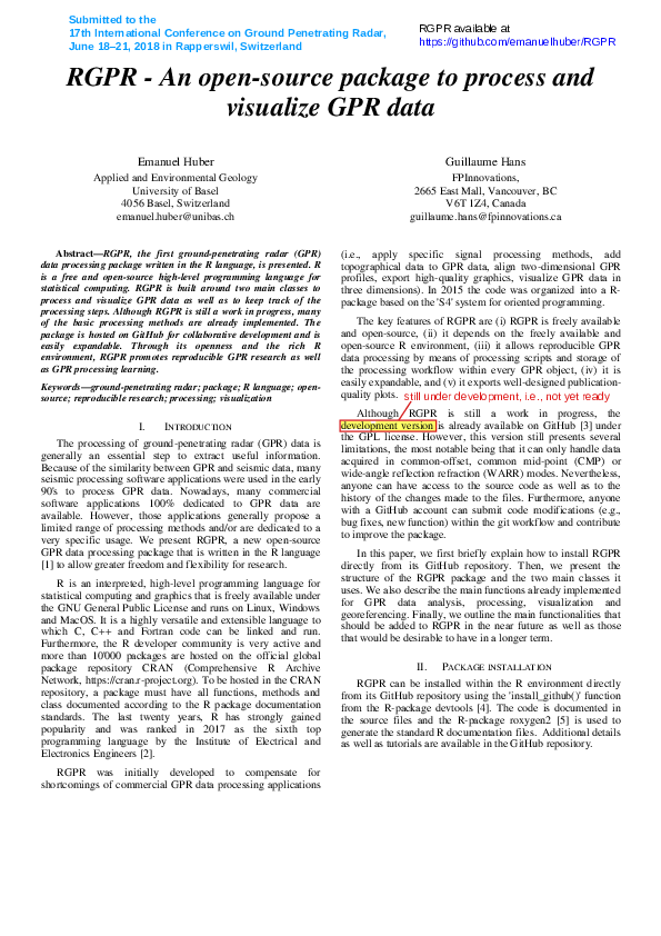 (PDF) RGPR — An open-source package to process and visualize GPR data