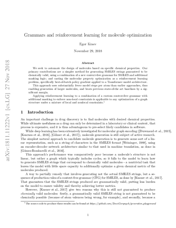 (PDF) Grammars and reinforcement learning for molecule optimization