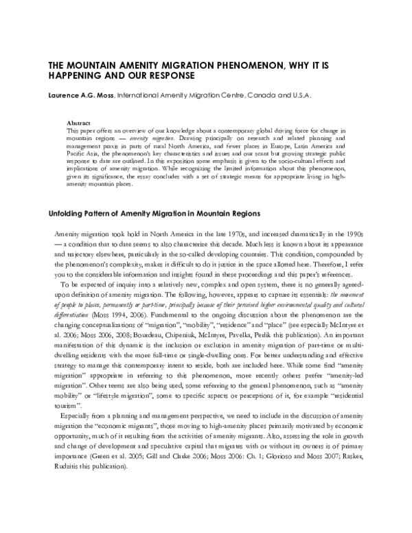 (PDF) The Mountain Amenity Migration Phenomenon: Why it is Happening ...