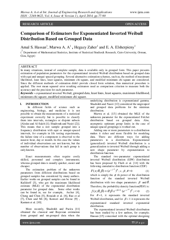 (PDF) Comparison of Estimators for Exponentiated Inverted Weibull Distribution Based on Grouped ...