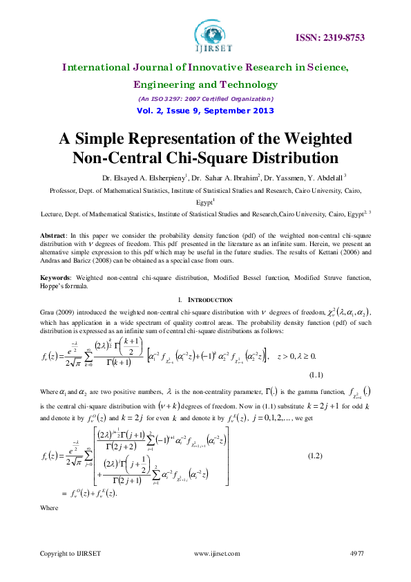 (PDF) A Simple Representation of the WeightedNon-Central Chi-Square ...