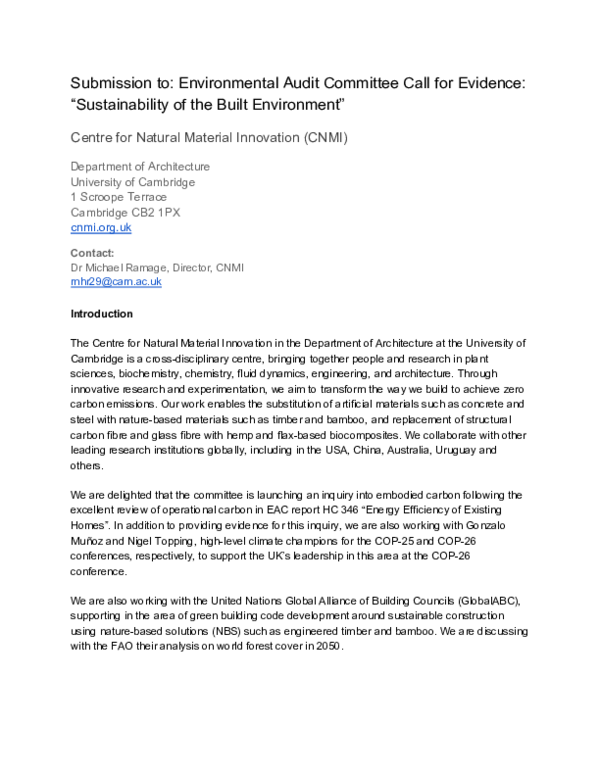 (PDF) Environmental Audit Committee Call for Evidence: “Sustainability ...