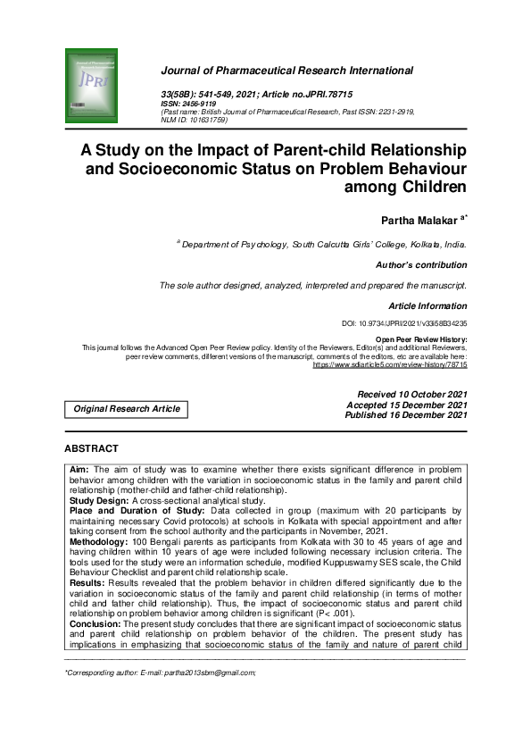 (PDF) A Study on the Impact of Parent-child Relationship and ...
