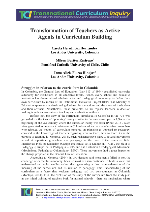 (PDF) Transformation of Teachers as Active Agents in Curriculum Building