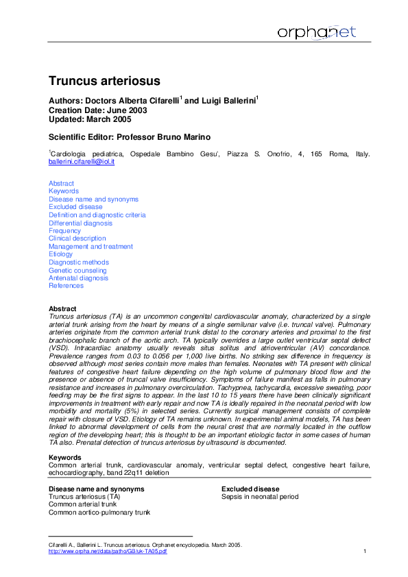 (PDF) Truncus arteriosus Authors : Doctors
