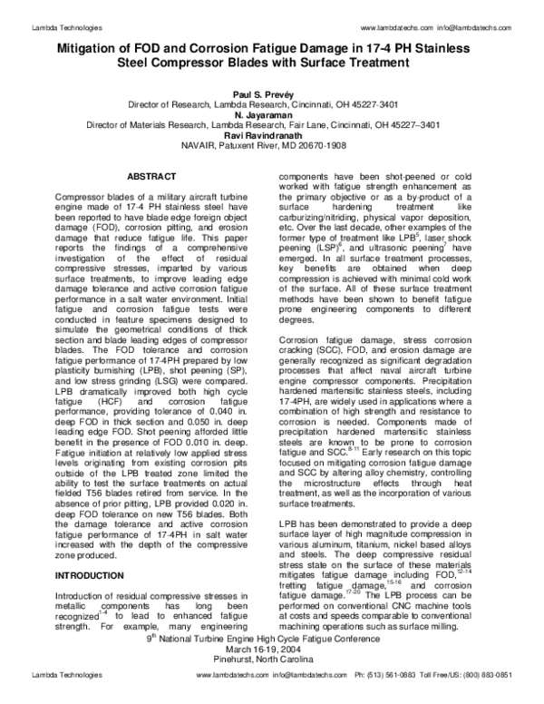 (PDF) Mitigation of FOD and Corrosion Fatigue Damage in 17-4 PH ...