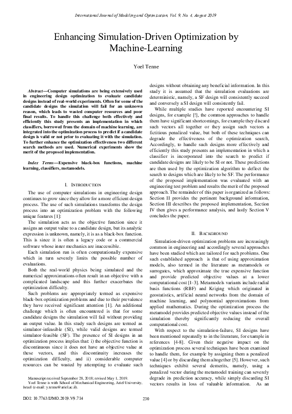 (PDF) Enhancing Simulation-Driven Optimization by Machine-Learning