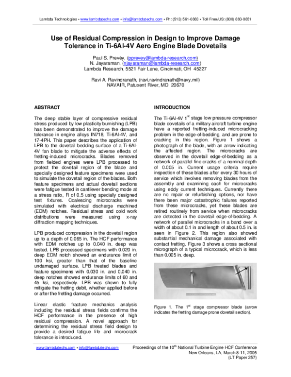 (PDF) Use of Residual Compression in Design to Improve Damage Tolerance ...