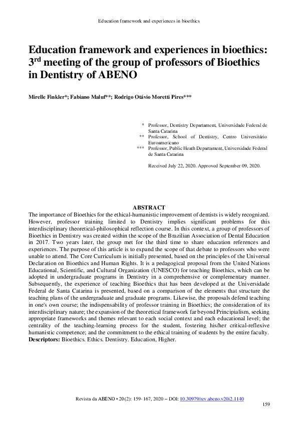 (PDF) Education framework and experiences in bioethics: 3 meeting of ...