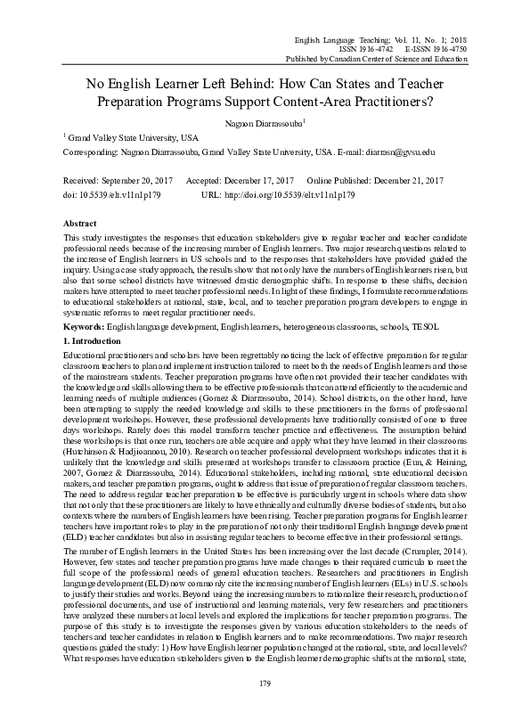 (PDF) No English Learner Left Behind: How Can States and Teacher ...
