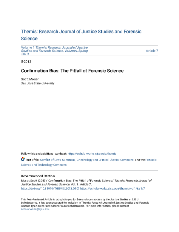 (PDF) Confirmation Bias: The Pitfall of Forensic Science