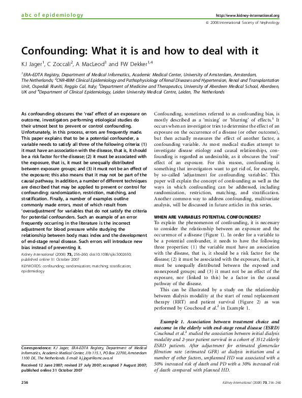 (PDF) Confounding: what it is and how to deal with it