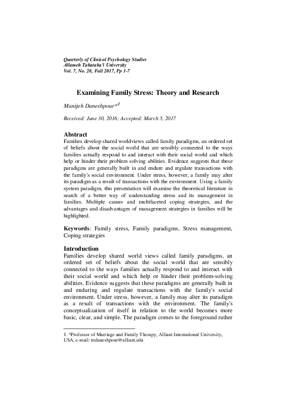 (PDF) Examining Family Stress: Theory and Research