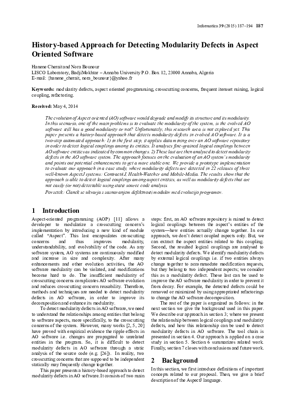 Pdf History Based Detection Of Modular Defects In Aos