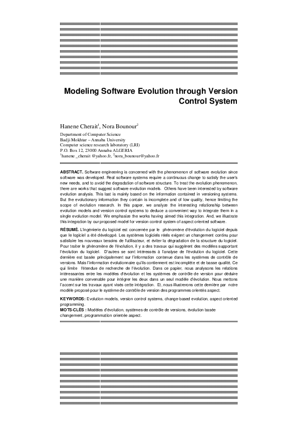 (PDF) Modeling Software Evolution through Version Control System