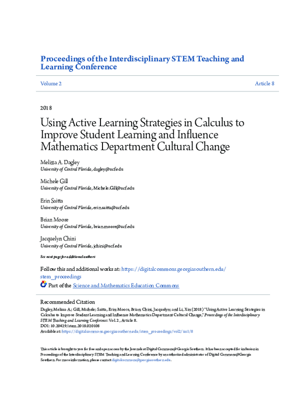 (PDF) Using Active Learning Strategies in Calculus to Improve Student ...