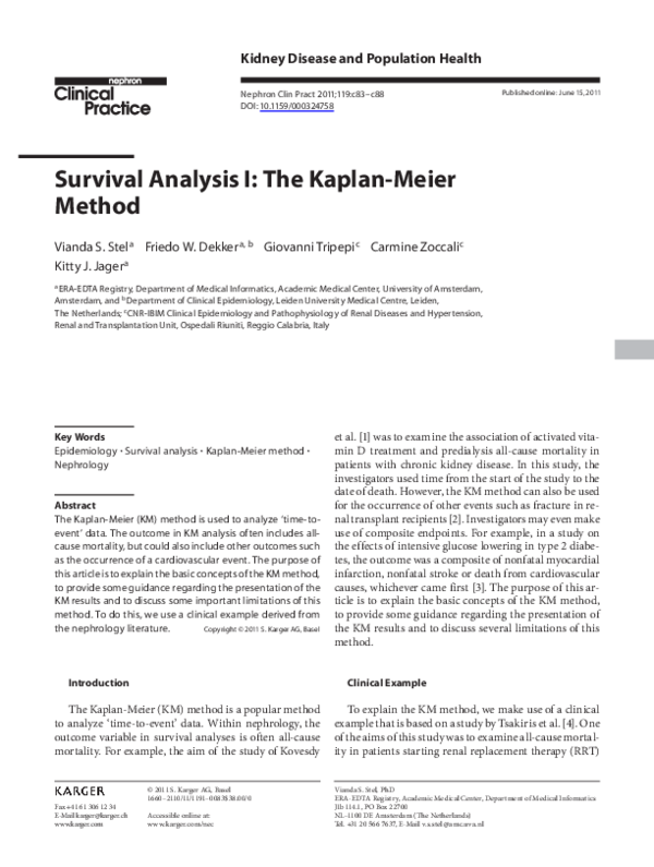 (PDF) Survival Analysis I: The Kaplan-Meier Method