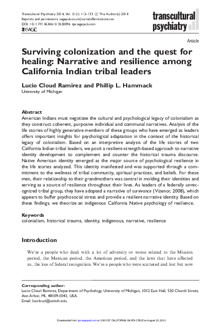 (PDF) Surviving colonization and the quest for healing: narrative and ...