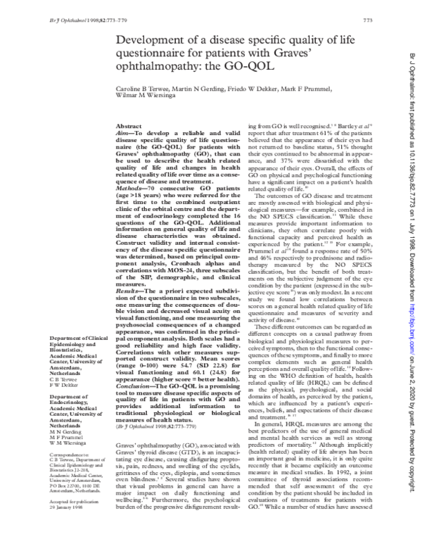 (PDF) Development of a disease specific quality of life questionnaire for patients with Graves ...