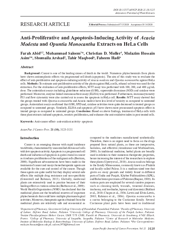 (PDF) Anti-Proliferative and Apoptosis-Inducing Activity of Acacia Modesta and Opuntia ...
