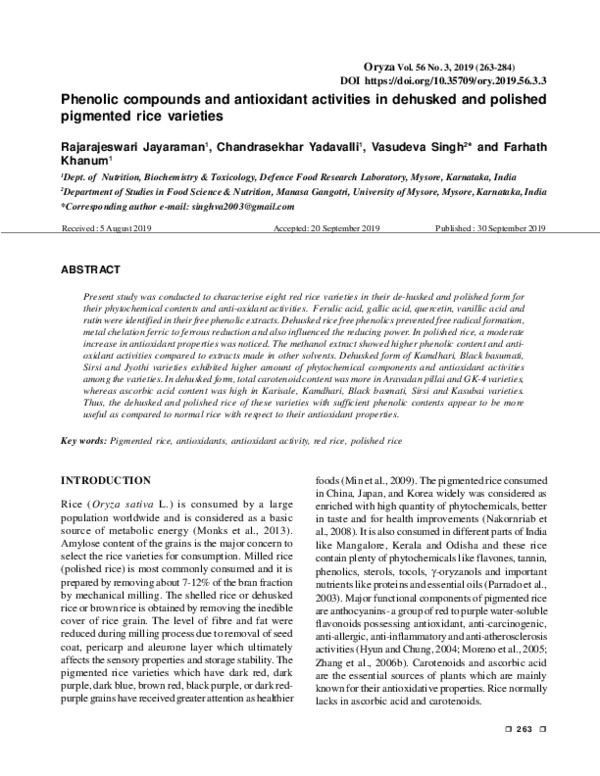 (PDF) Phenolic compounds and antioxidant activities in dehusked and ...