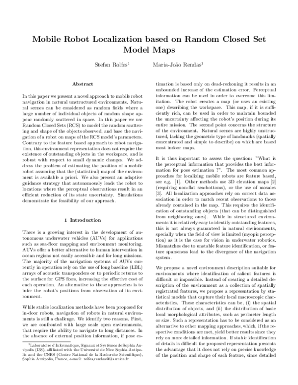 Pdf Mobile Robot Localization Based On Random Closed Set Model Maps