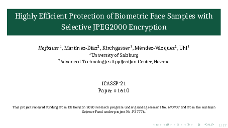 (PDF) Highly Efficient Protection of Biometric Face Samples with Selective JPEG2000 Encryption