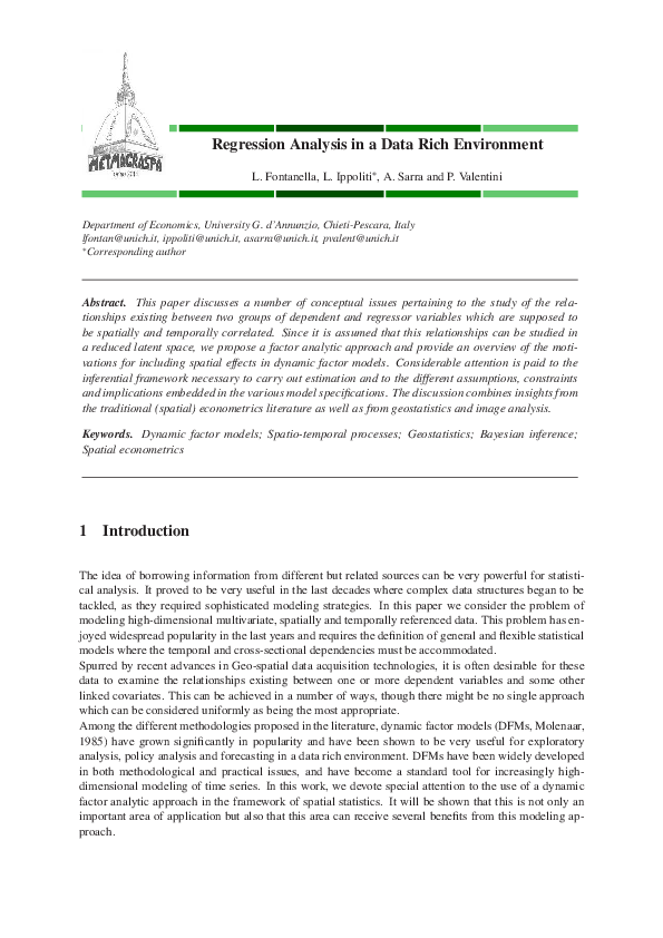 (PDF) Regression Analysis in a Data Rich Environment