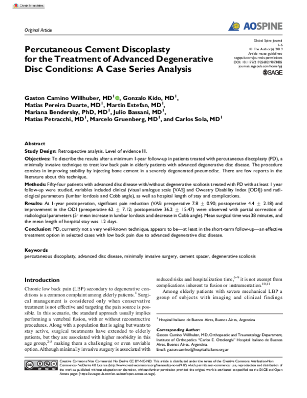 (PDF) Percutaneous Cement Discoplasty for the Treatment of Advanced ...